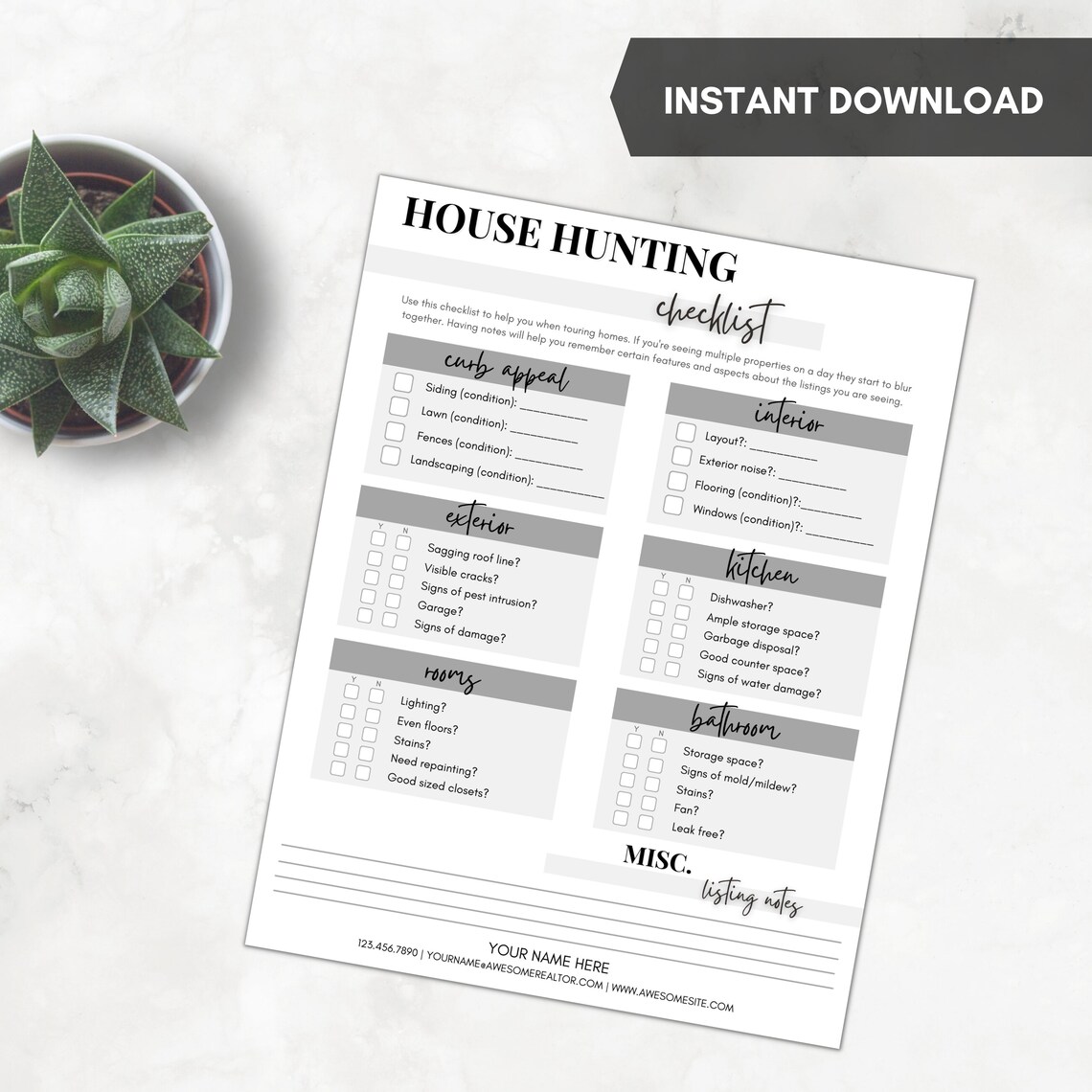 Customizable House Hunting Checklist for Realtors, 3 Editable Templates ...