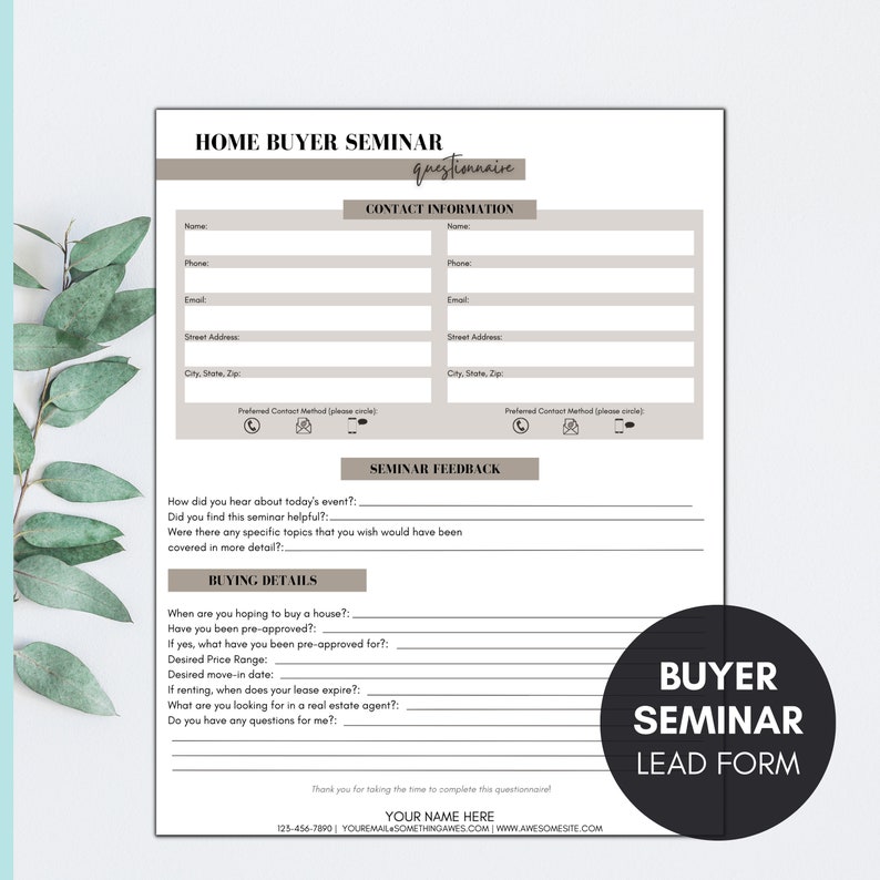 Homebuyer Seminar Questionnaire and Lead Form | Customizable Template ...