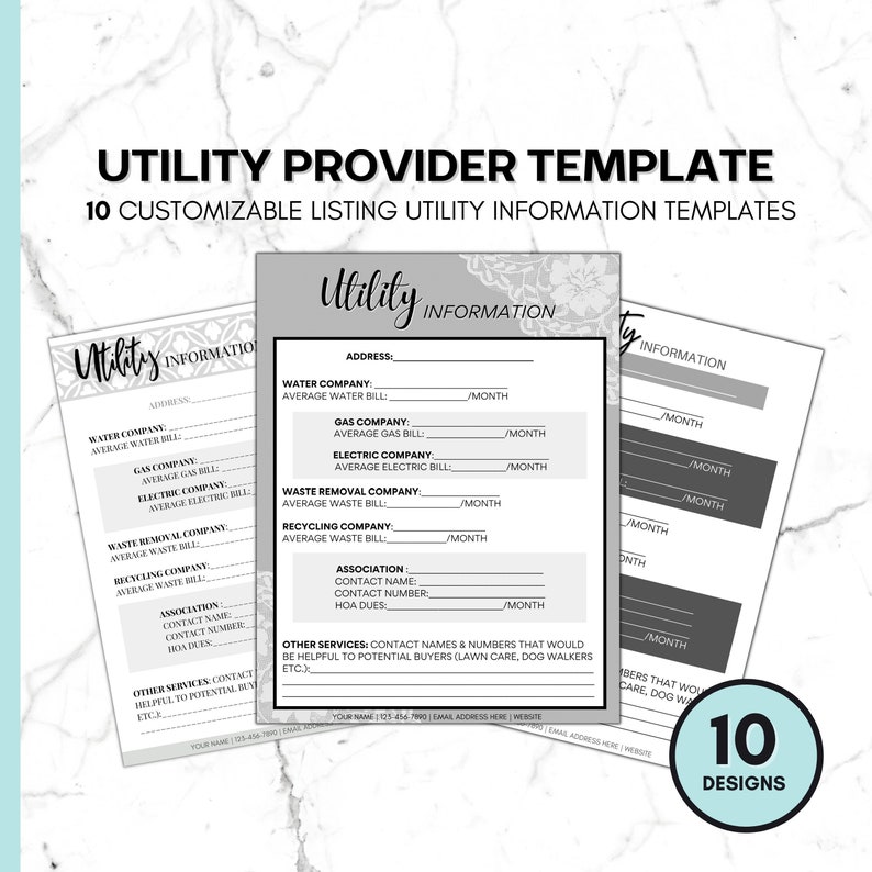 Customizable Utility Provider Information Templates for Realtors, 10 ...