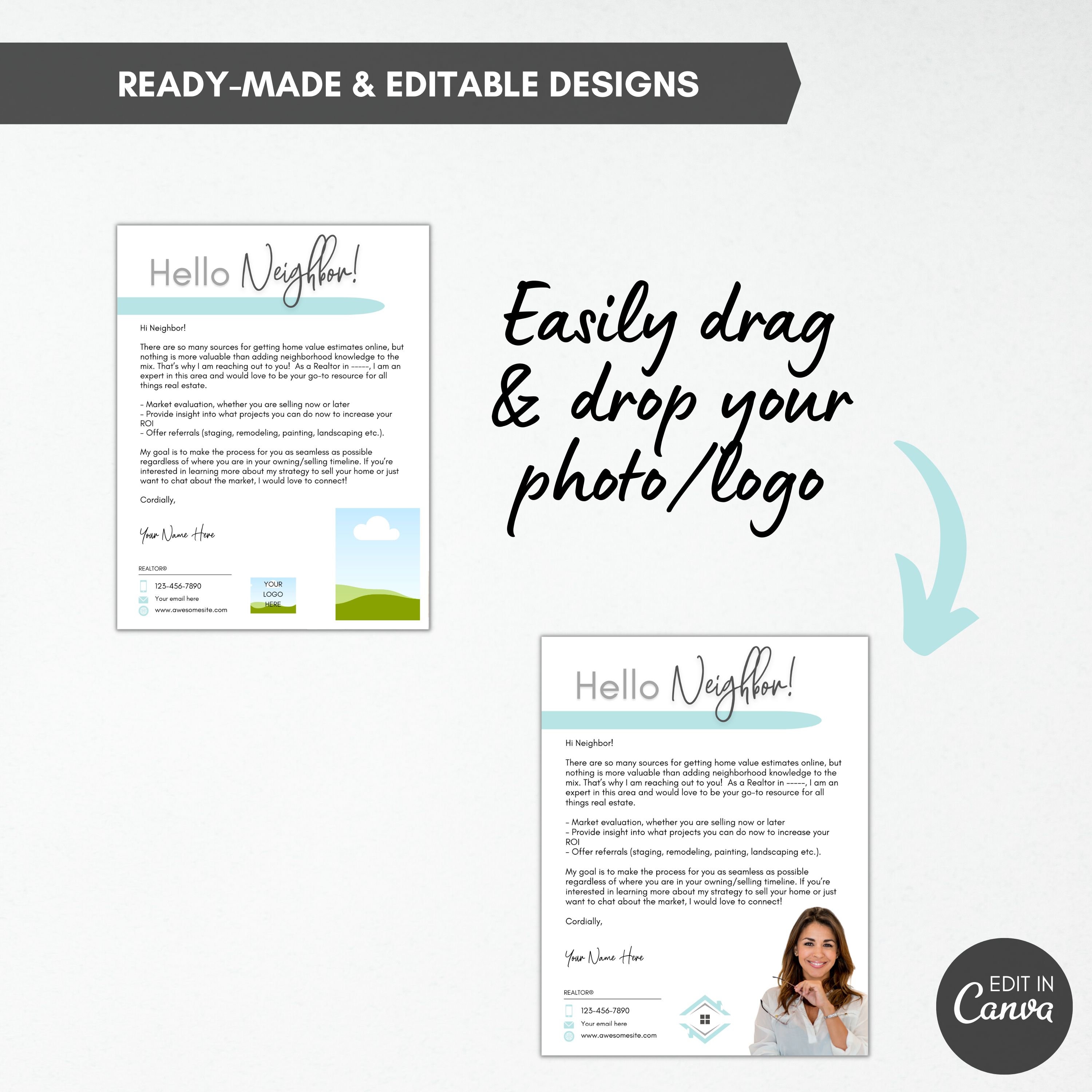 Hello Neighbor Introduction Letter for Realtors | Customizable Farming ...