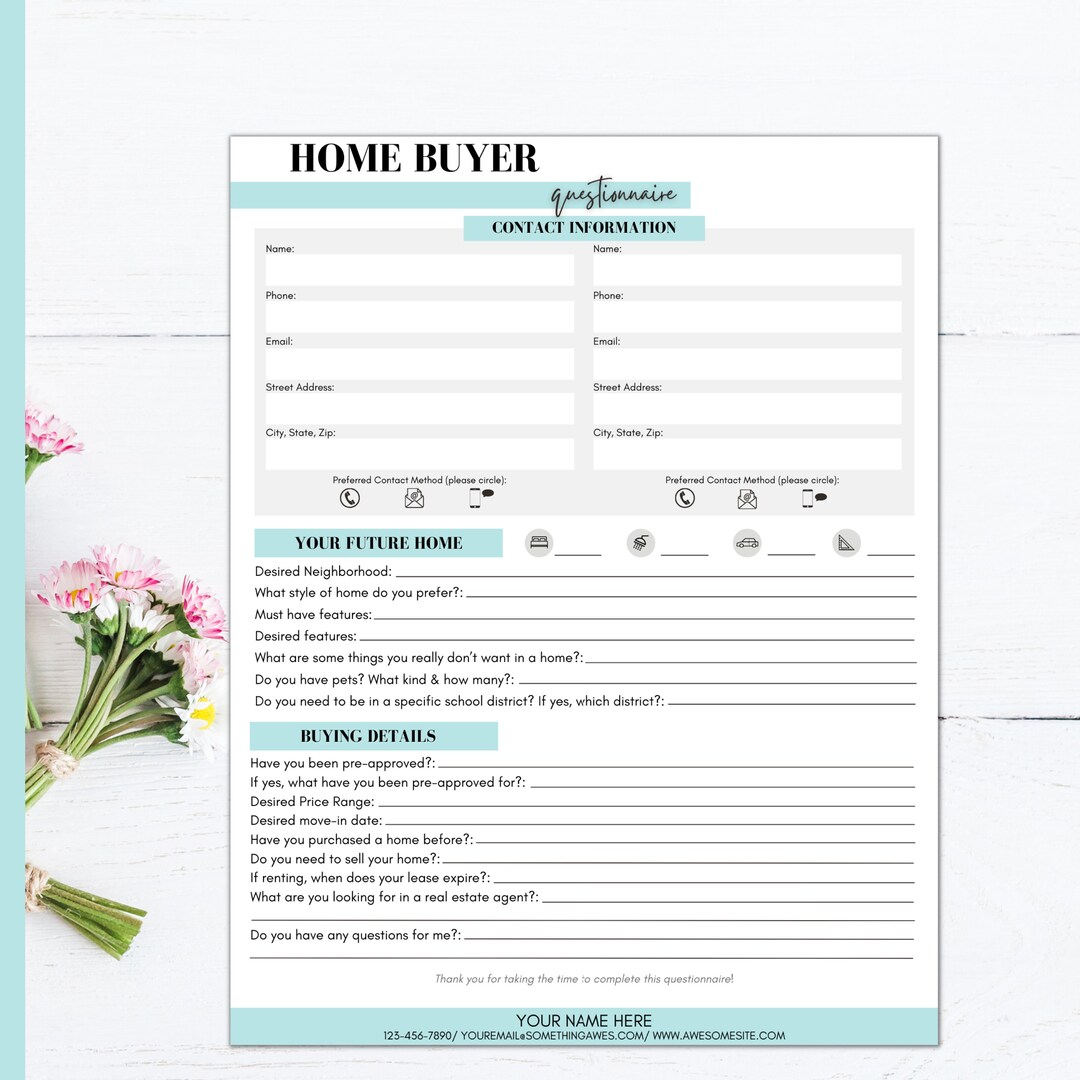 Home Buyer Questionnaire | Customizable Template in Canva for Real ...