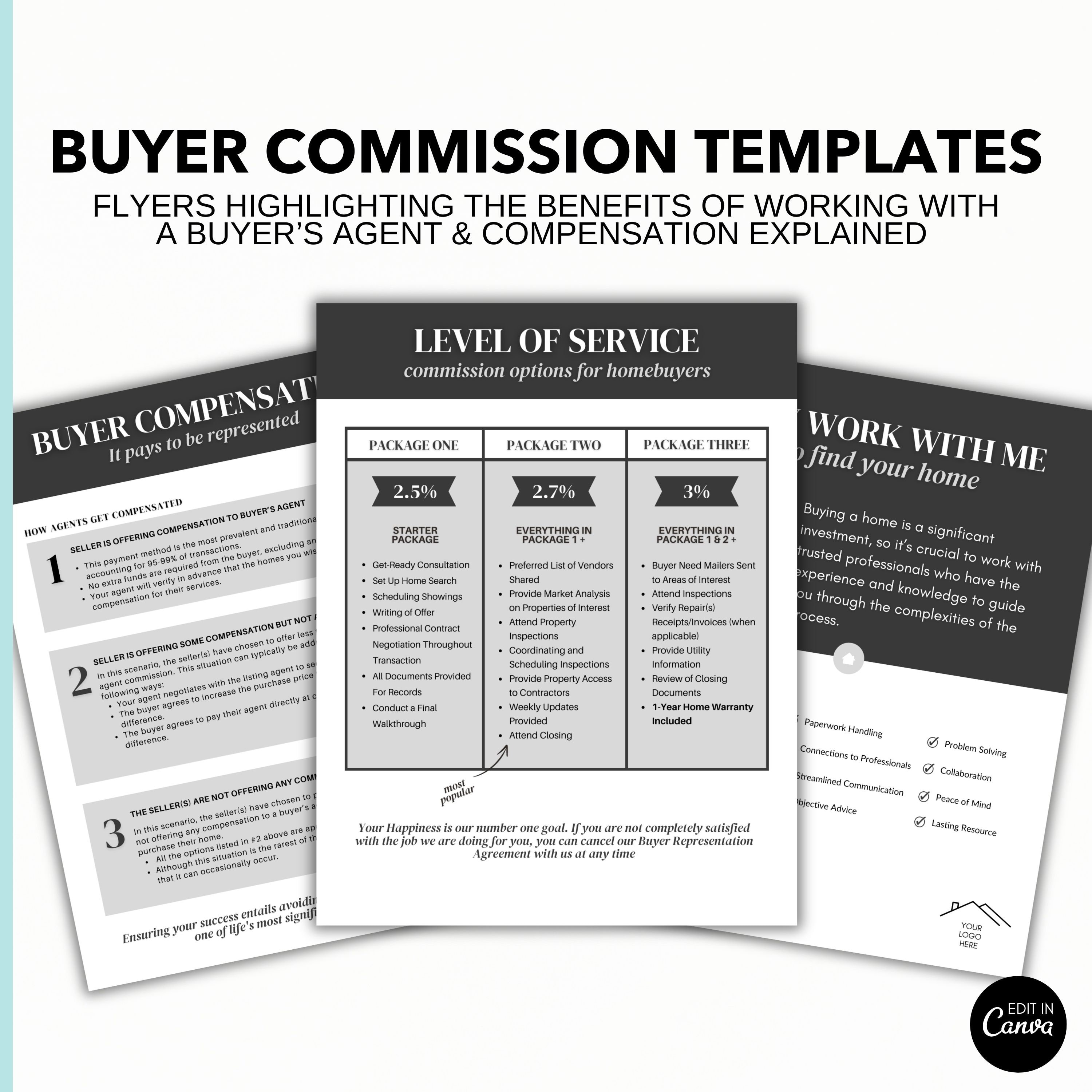 Real Estate Buyer Flyers | Editable Commission & Compensation Templates ...
