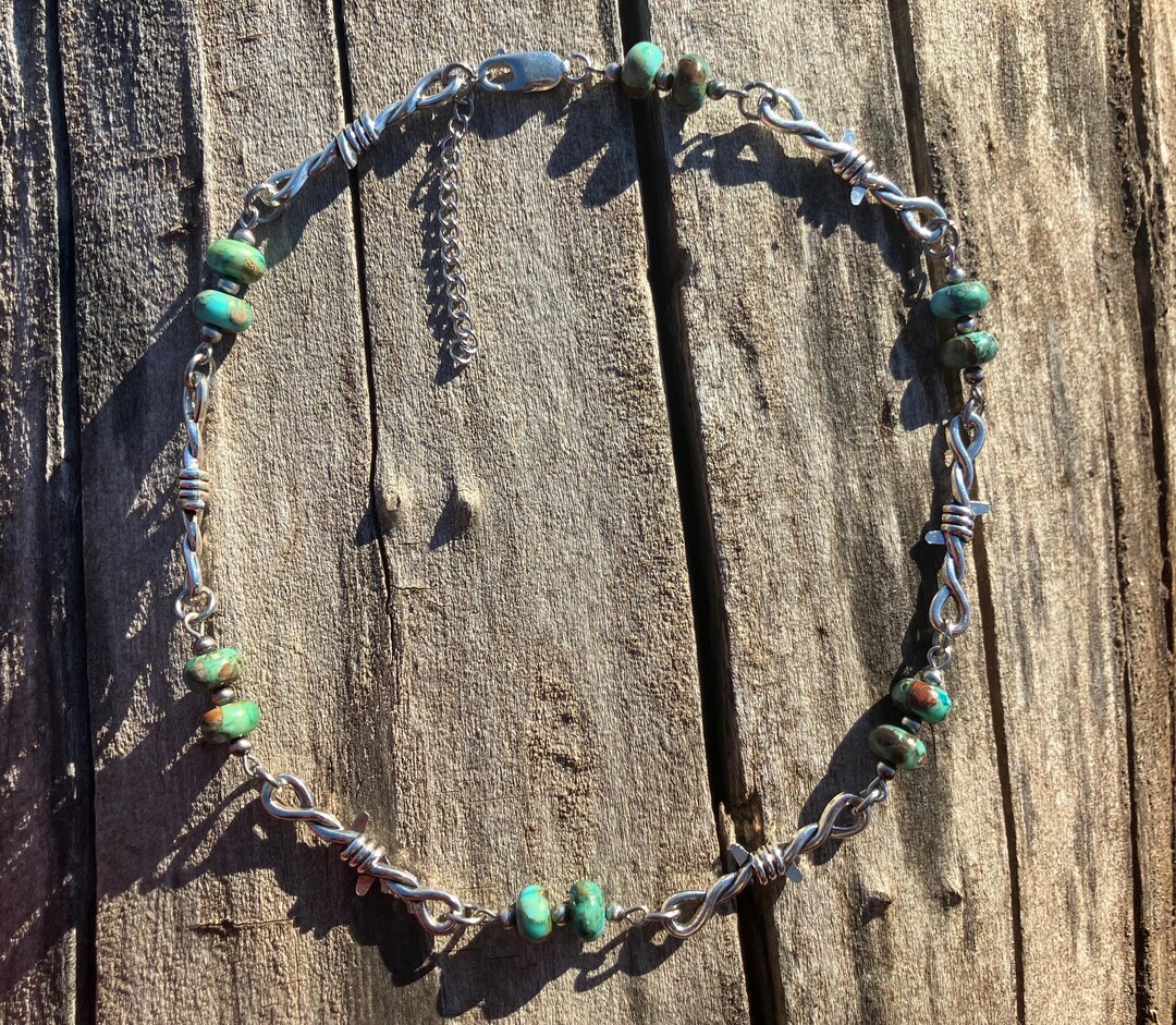 Authentic Sterling Silver Navajo Pearl and Jasper/barbed Wire Link Western Choker- - Etsy