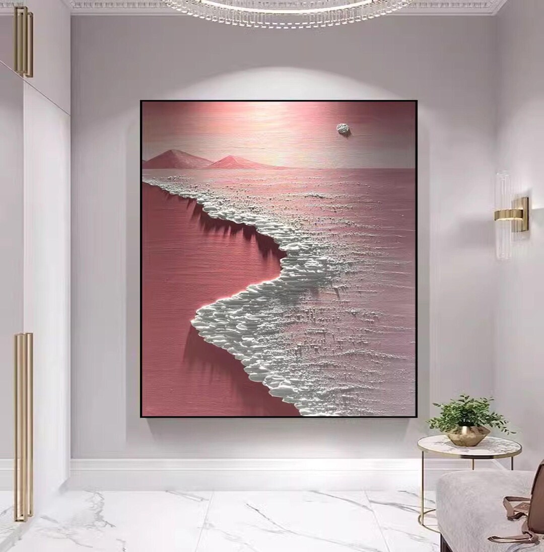 Buy 3D Minimalist Ocean Beach Oil Painting on Canvas,textured Wall Art ...