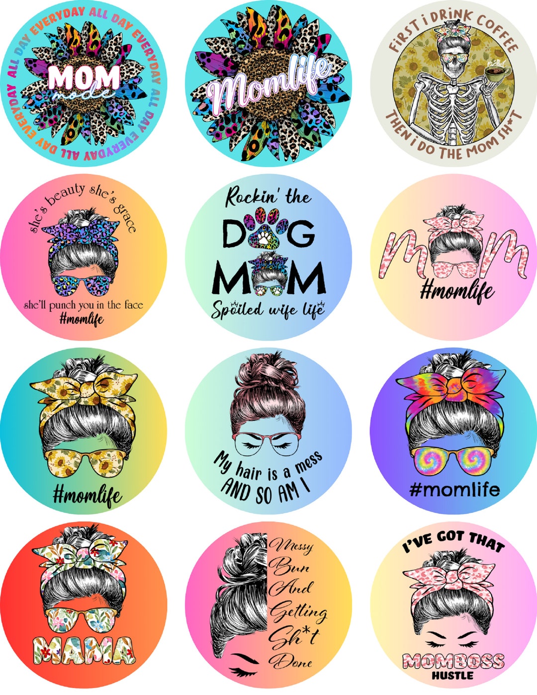 Mom Life Cardstock Circles, Cardstock Cutouts, Freshies, Cardstock ...