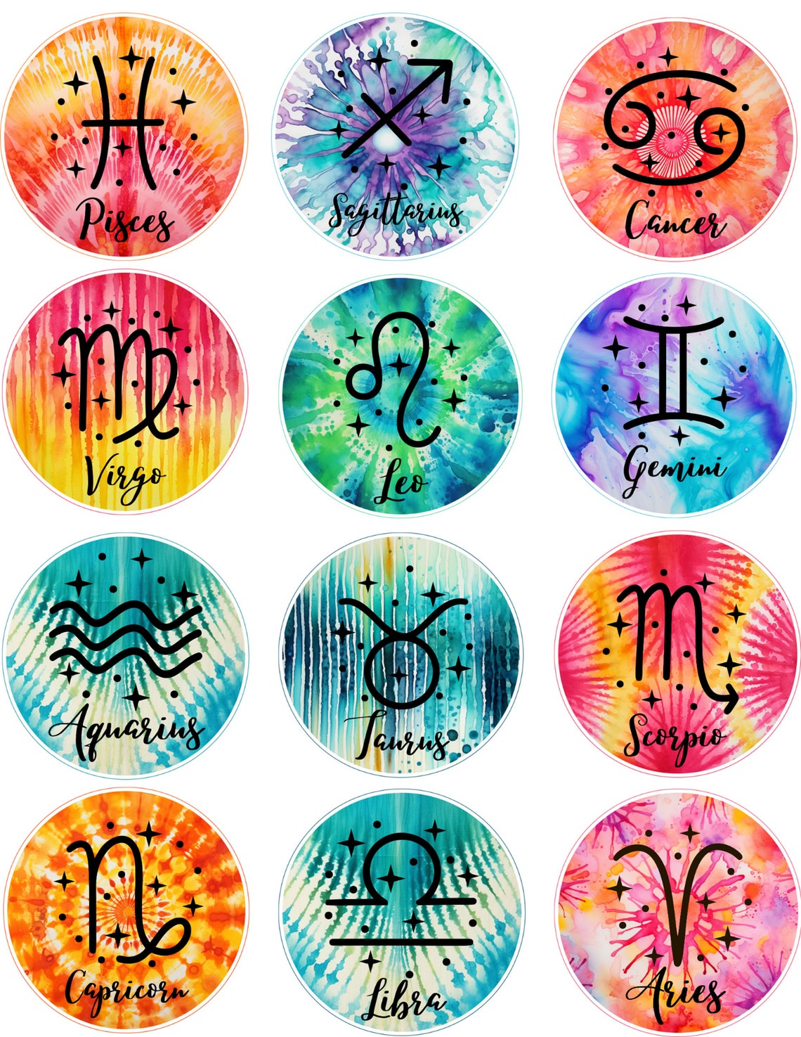 Tie Dye Horoscope Cardstock Circles: Freshie Designs - Etsy