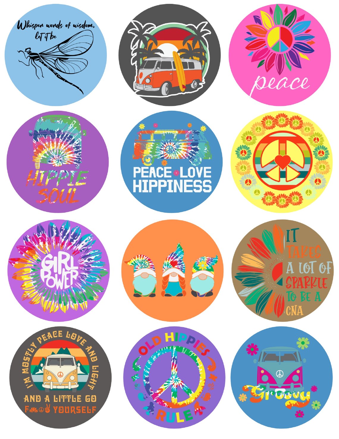 Set of 23 Hippie Cardstock Circles Cardstock Cutouts - Etsy