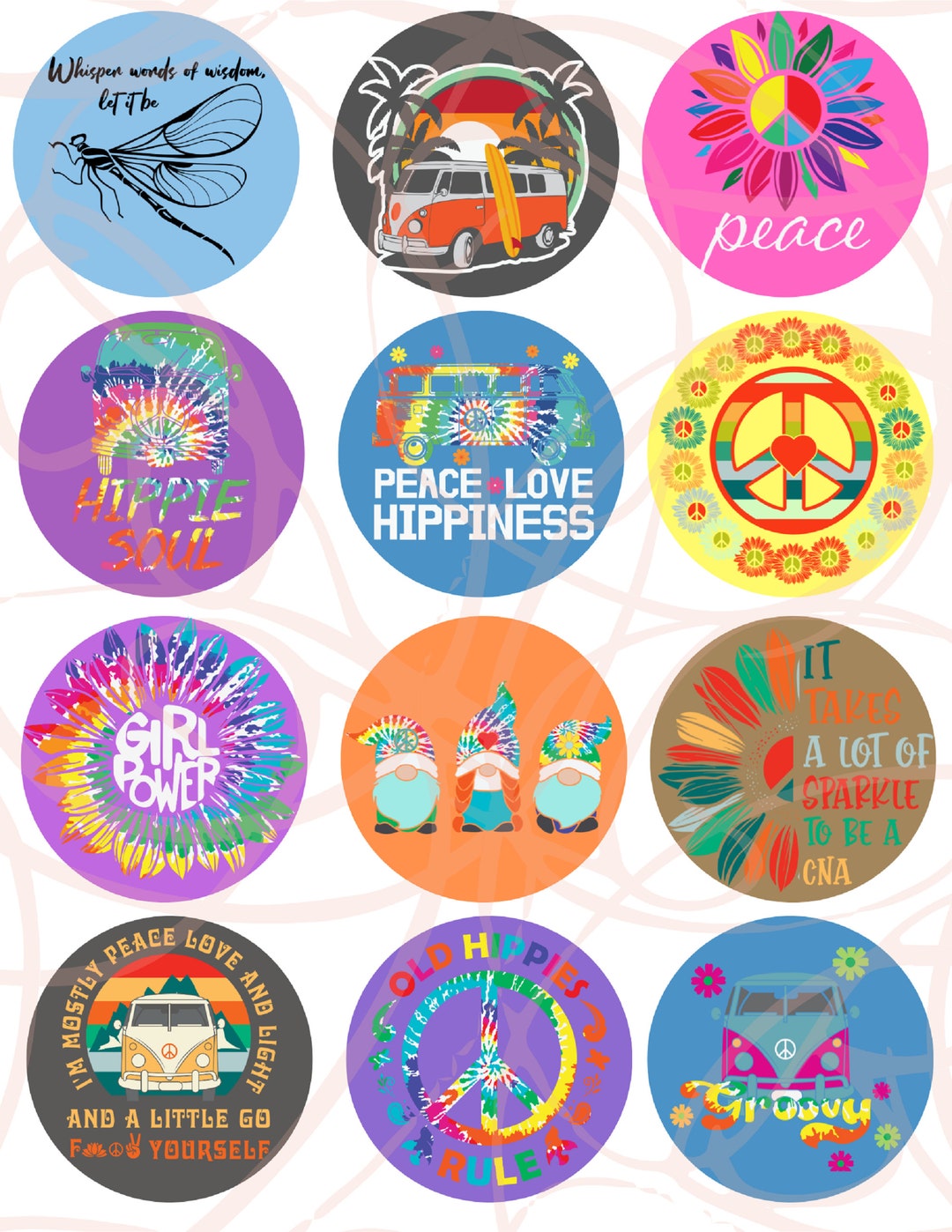 Hippie Cardstock Circles: Freshie Designs, Set of 23 - Etsy