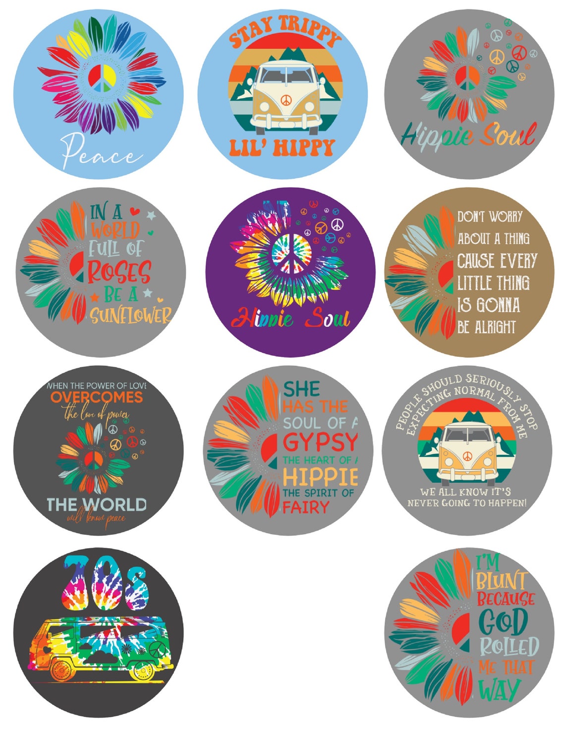 Set of 23 Hippie Cardstock Circles Cardstock Cutouts - Etsy