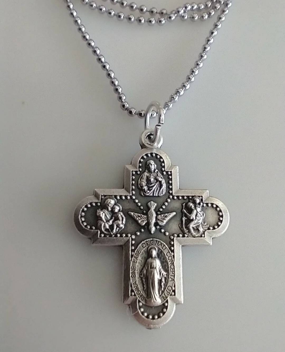 Catholic 5 Way Protection Cross Silver Tone Medal With Chain Necklace ...