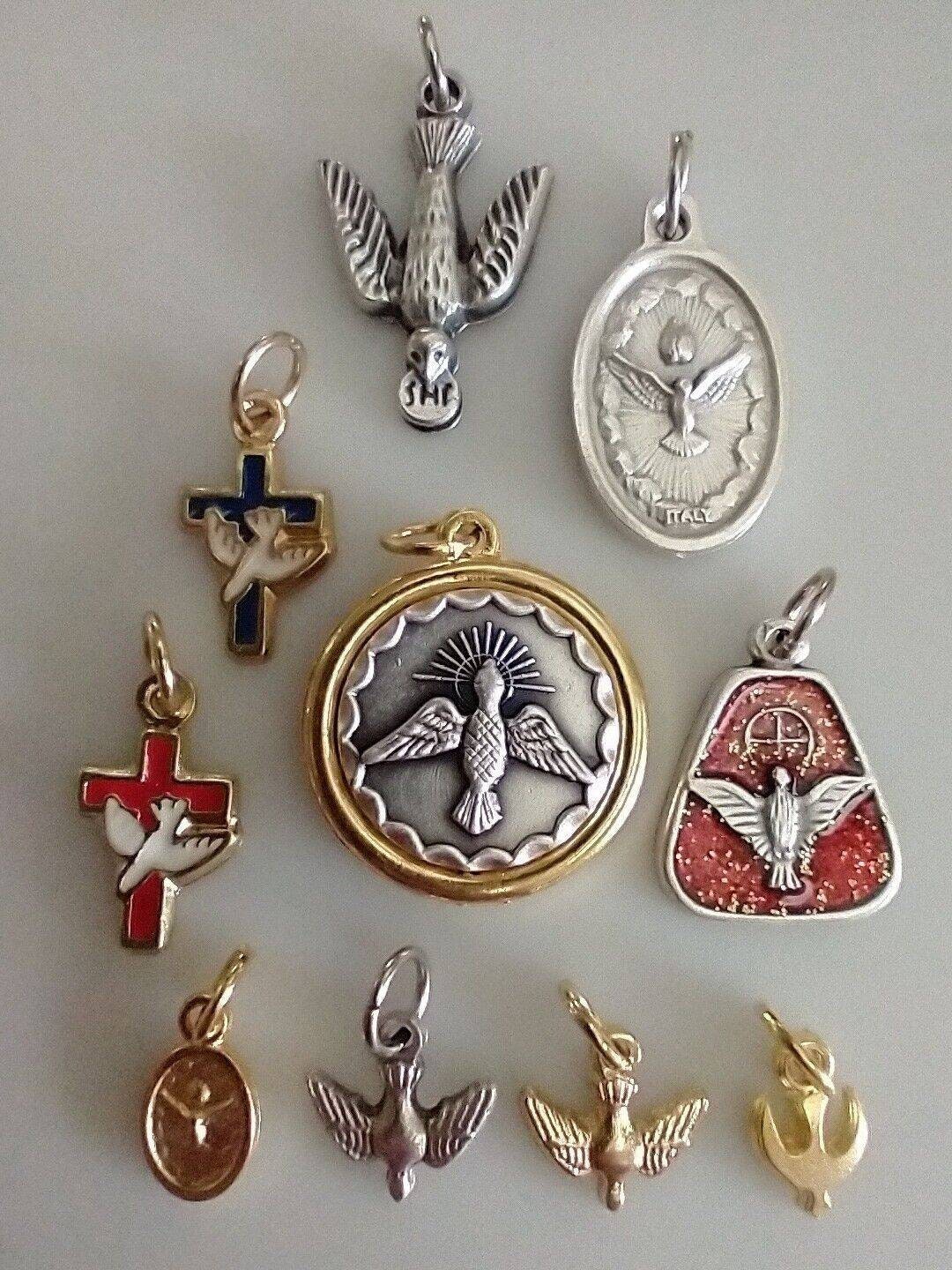 Catholic Medal Lot Dove Holy Spirit Silver Tone Gold Tone Red Blue ...