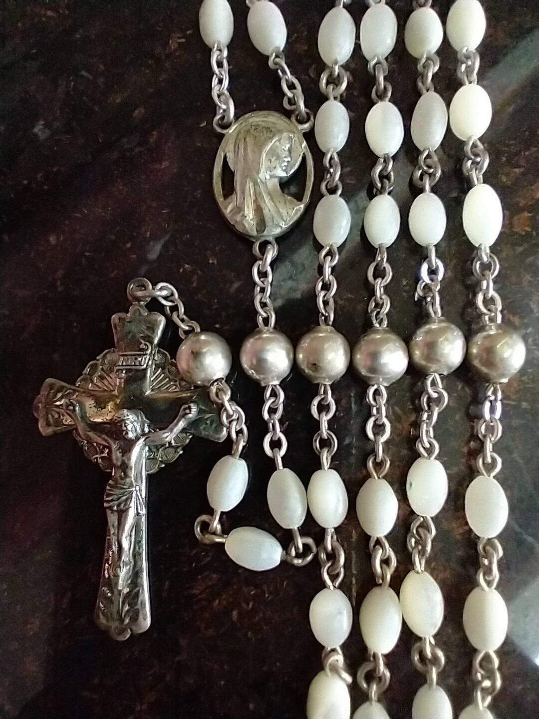 Vintage Catholic Rosary Creed Sterling Silver Marked Cfx&ctr Mother of ...