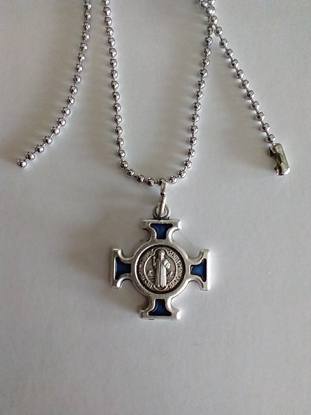 Catholic Blue Enamel St Benedict Cross Medal With Chain Necklace - Etsy
