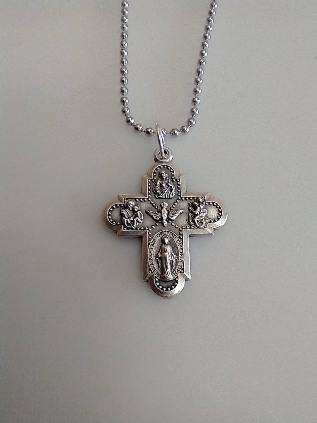 Catholic 5 Way Protection Cross Silver Tone Medal With Chain Necklace ...