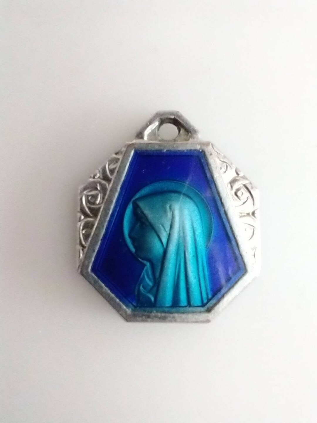 Vintage Catholic Blue Enamel St Christopher Our Lady of Lourdes Medal ...