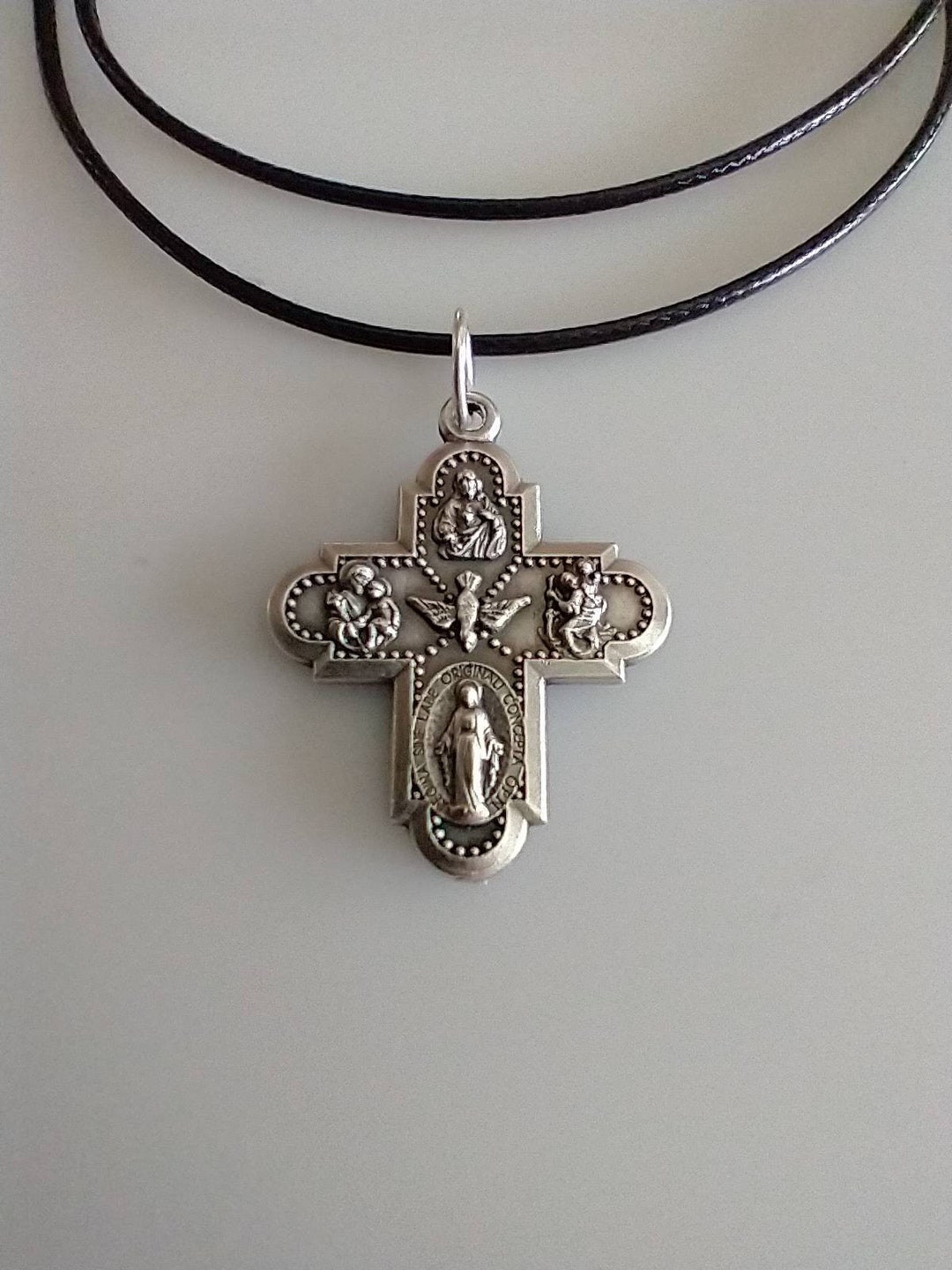 Catholic 5 Way Protection Cross Medal With Waxed Fiber Necklace - Etsy