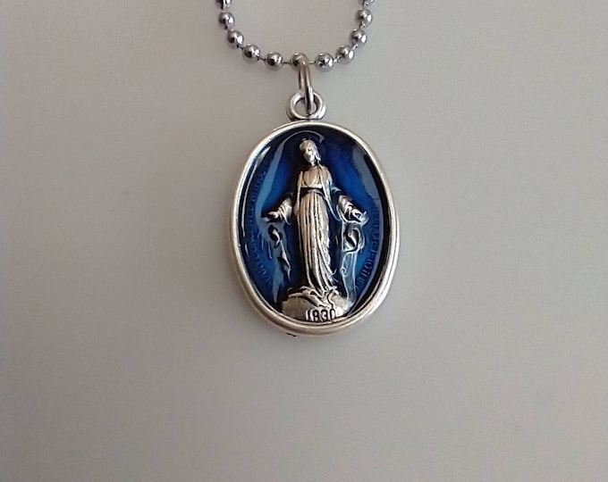 Vintage Catholic Miraculous Medal Pendant With Blue Enamel Color and Pretty Design - Etsy