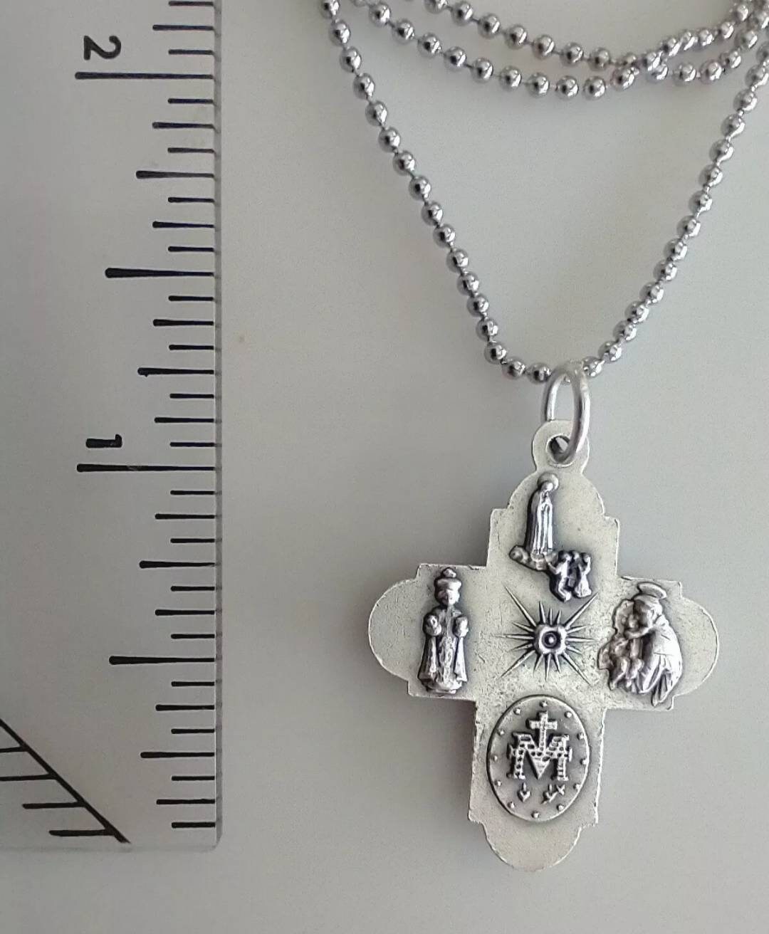 Catholic 5 Way Protection Cross Silver Tone Medal With Chain Necklace ...