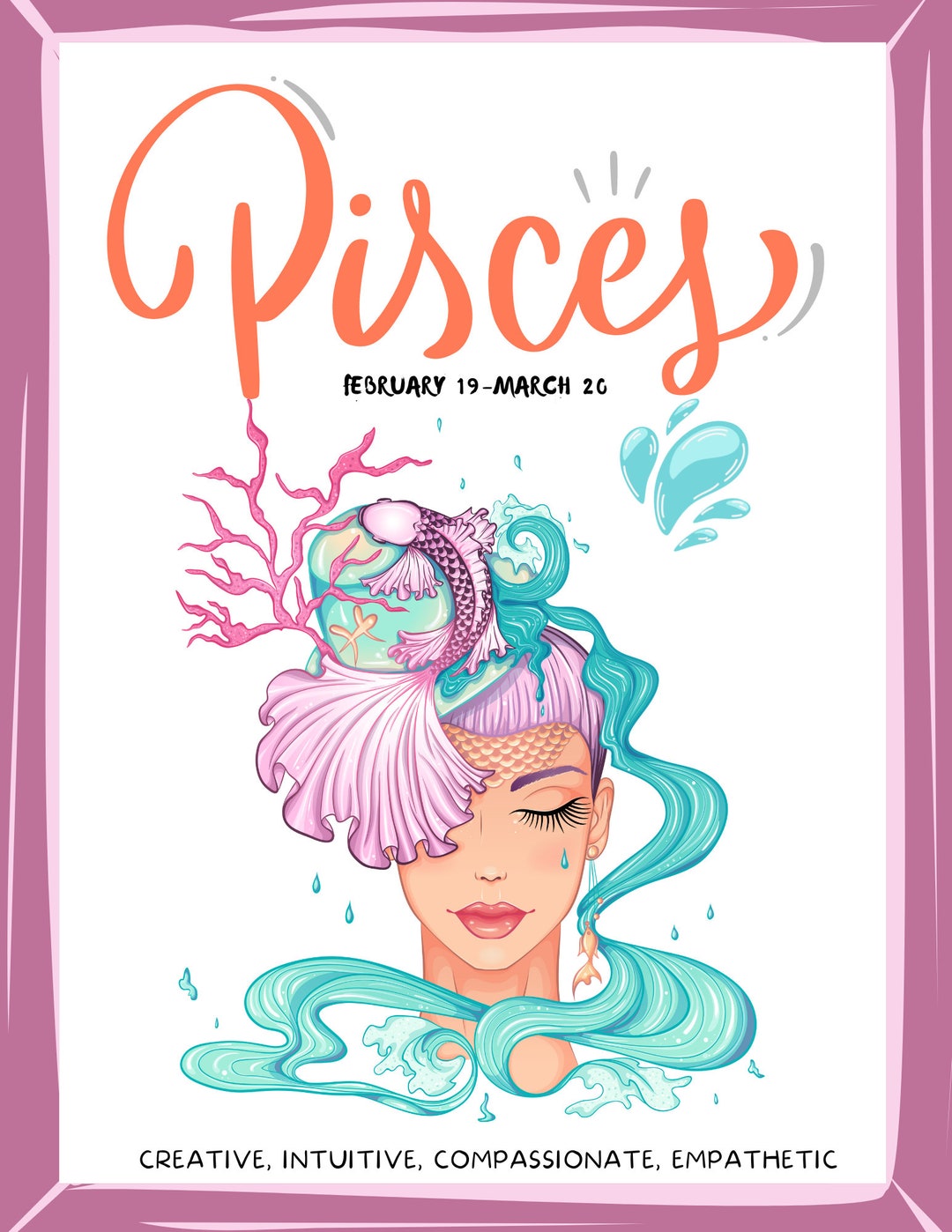 PISCES Wall Art Zodiac Poster Printable, Pisces Art, Pisces Gift ...
