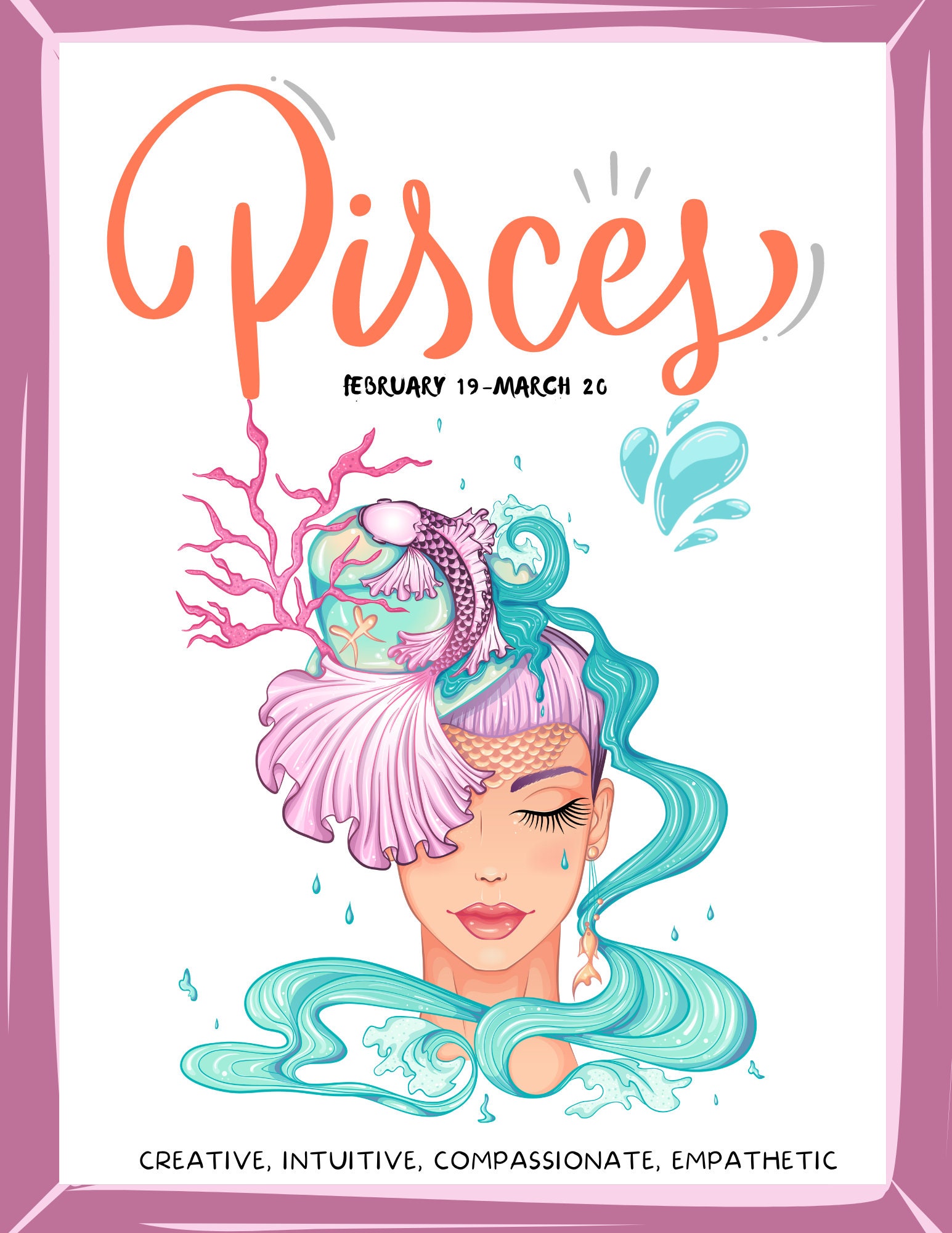 PISCES Wall Art Zodiac Poster Printable, Pisces Art, Pisces Gift ...