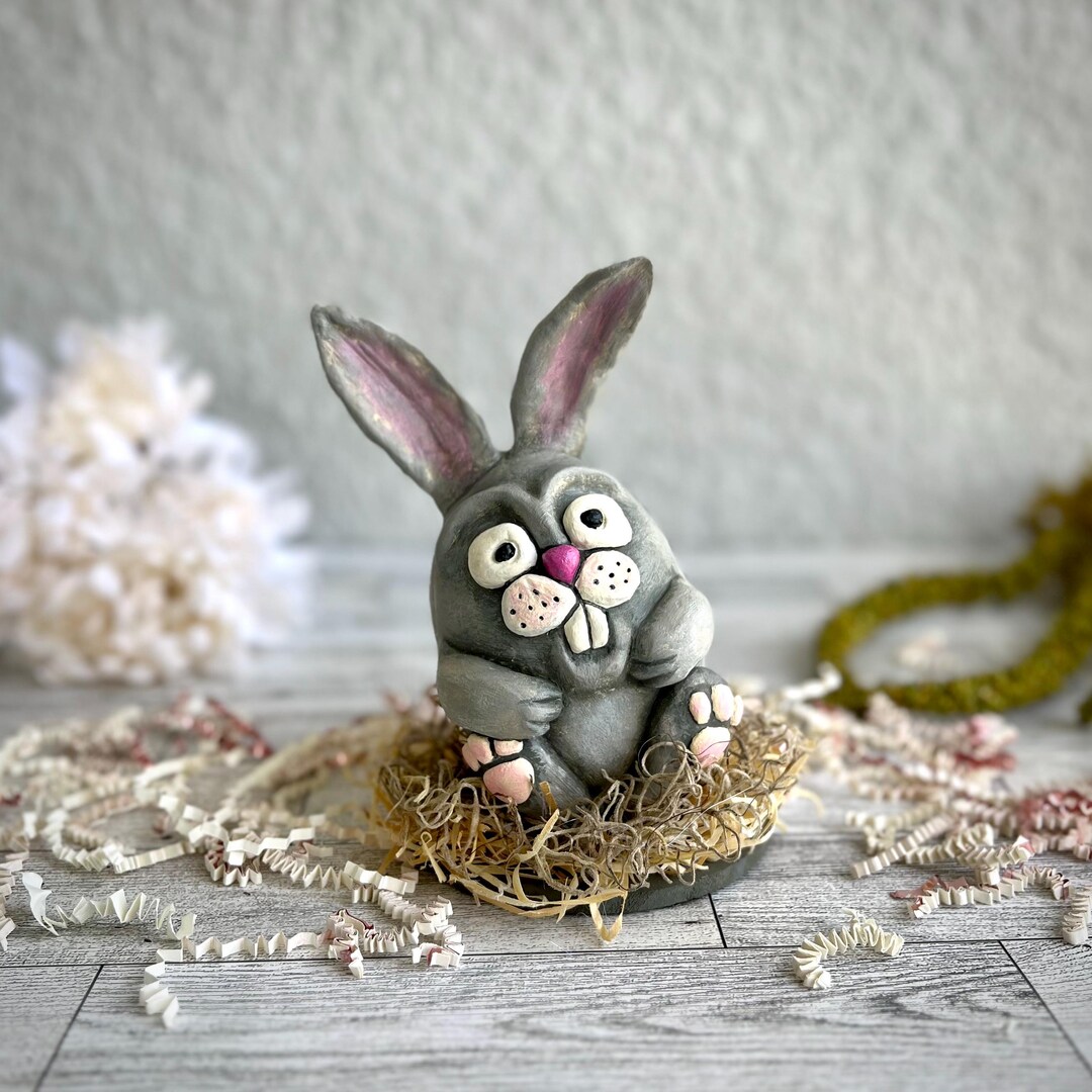 Vintage Spring Easter Bunny Decor: Cute Handmade Rabbit Shelf Display ...