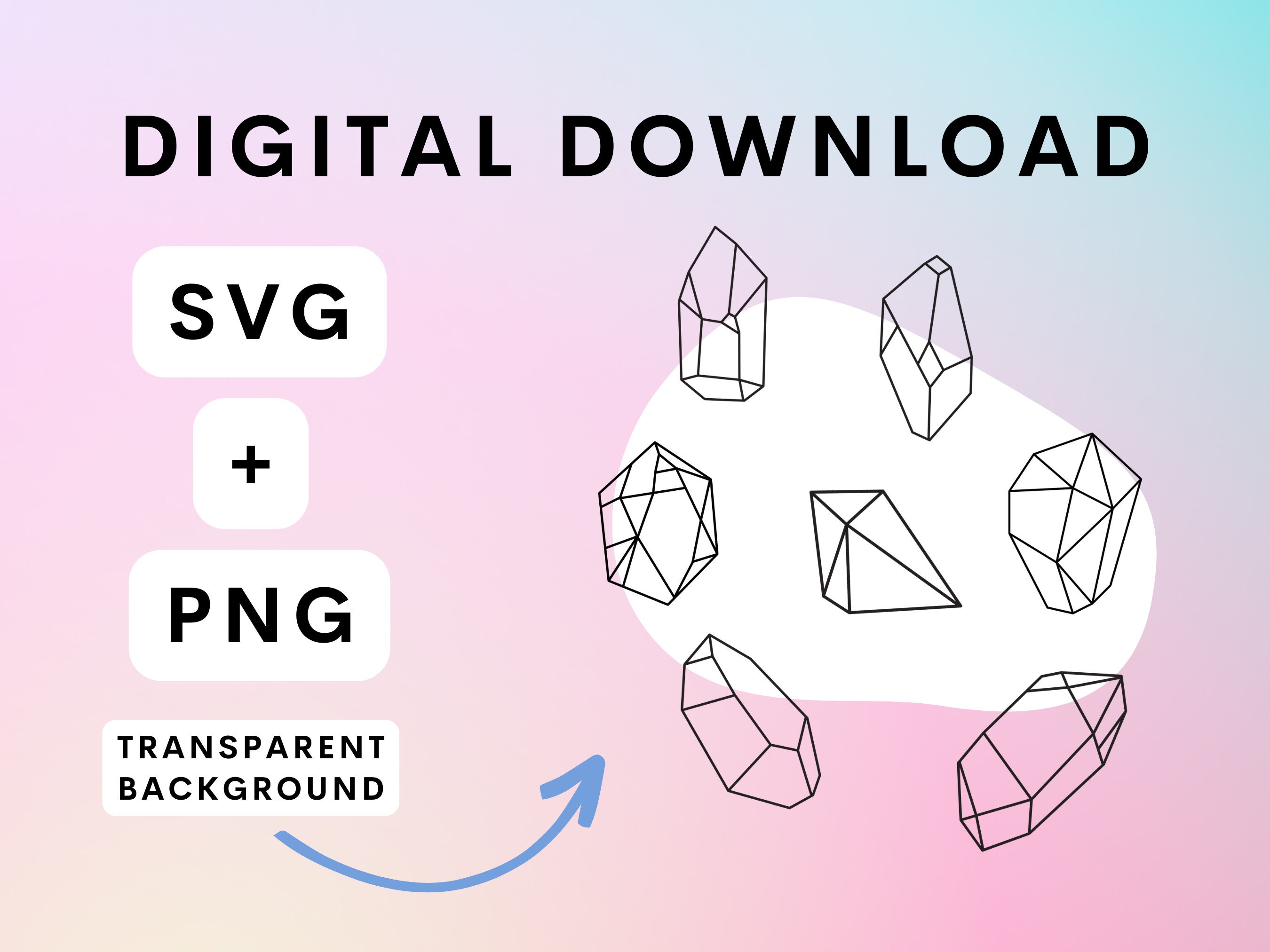 Crystal Icons Gemstones, Stones, Geodes, SVG PNG Instant Digital ...