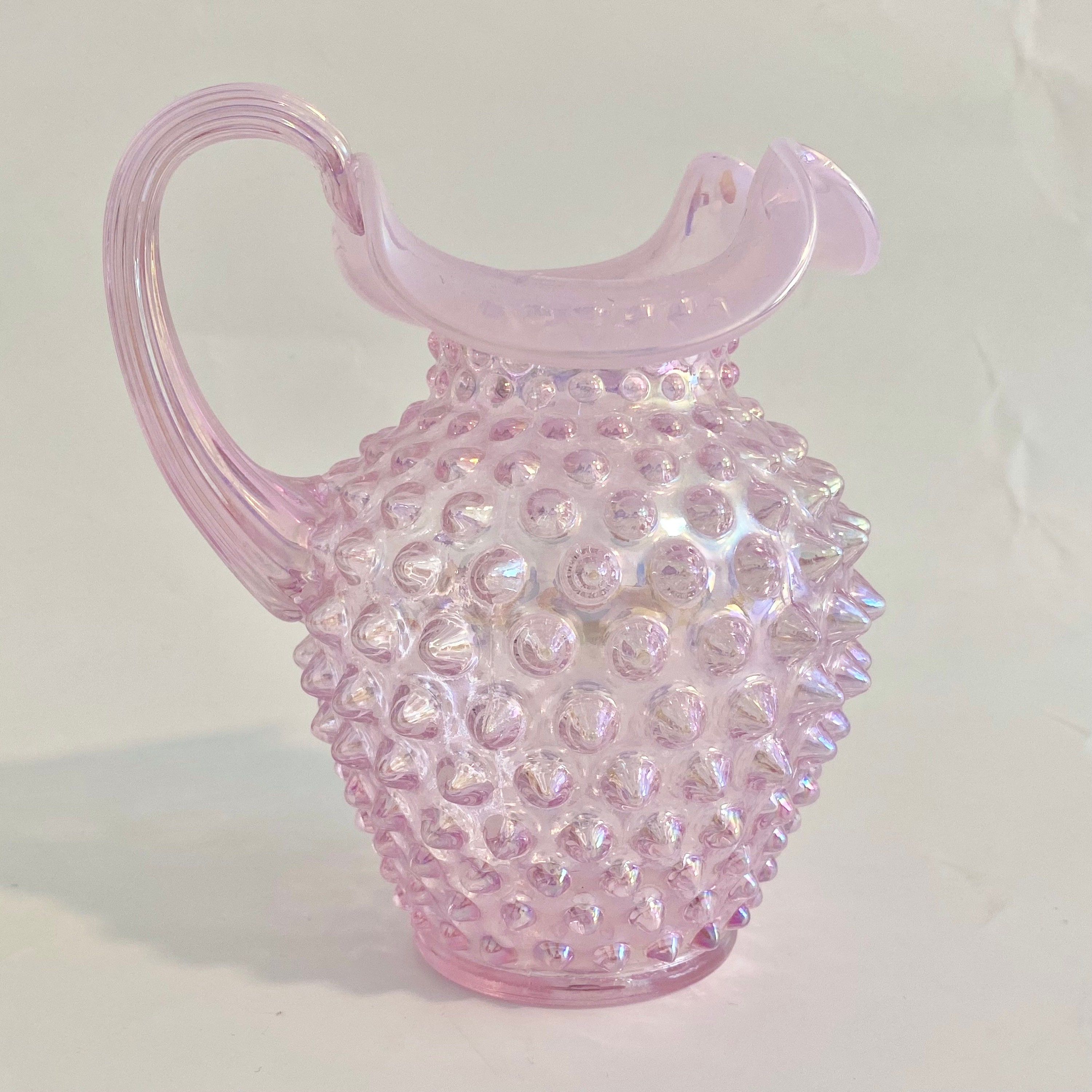 Iridescent Pink Fenton Glass Vase Milk Pitcher Water Carafe Vintage ...