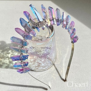 Aura Fairy Crystal Crown With Silver Moon Tiara Goth Wedding Witch ...