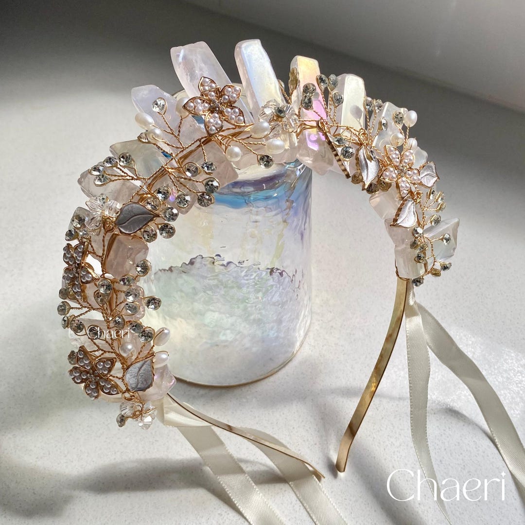Serena | Aura Rose Quartz Crystal Crown With Charms, Aura Quartz ...