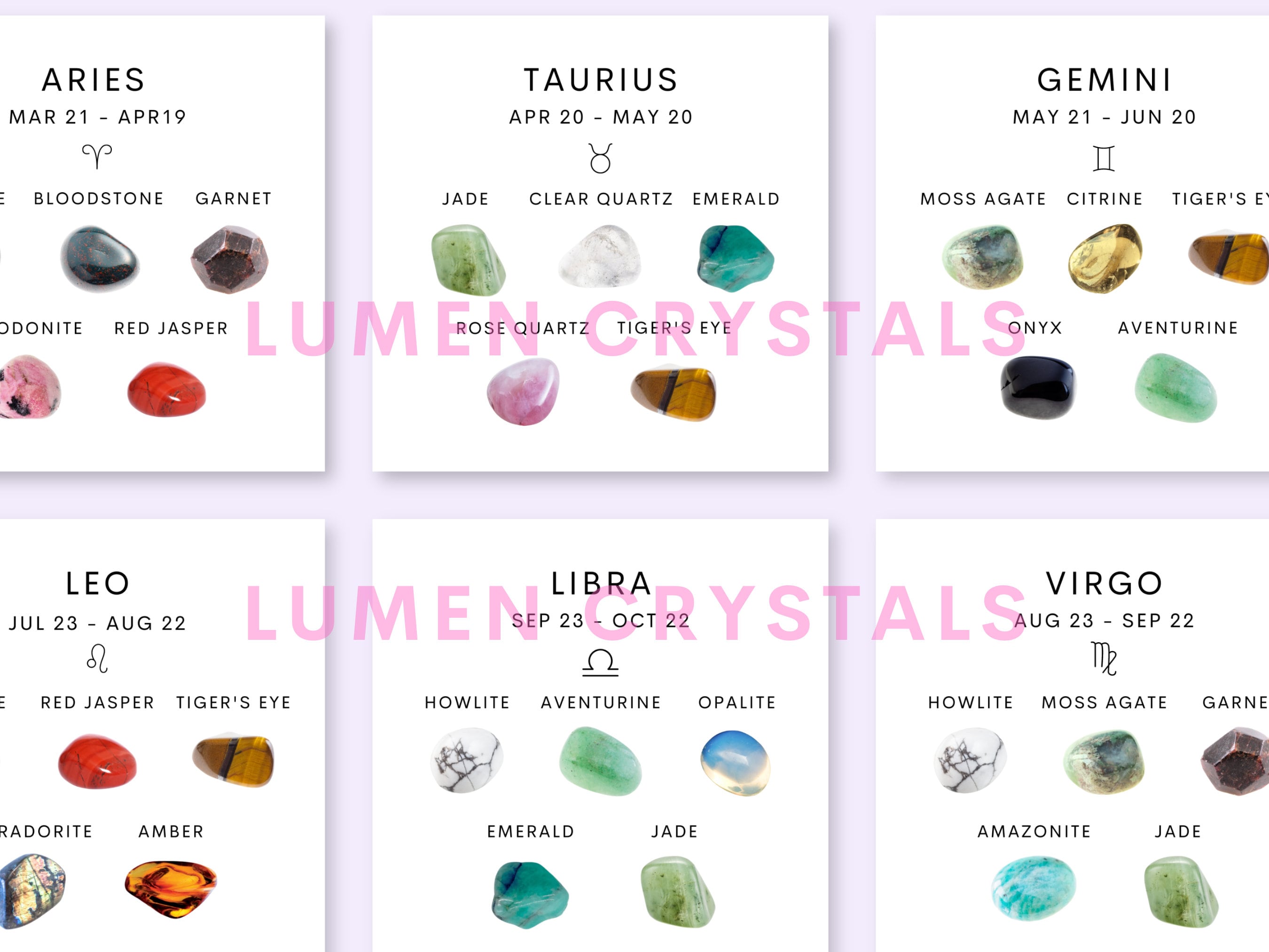 Zodiac Gemstones Cards Printable Digital Downloads Crystal Cards PNG ...