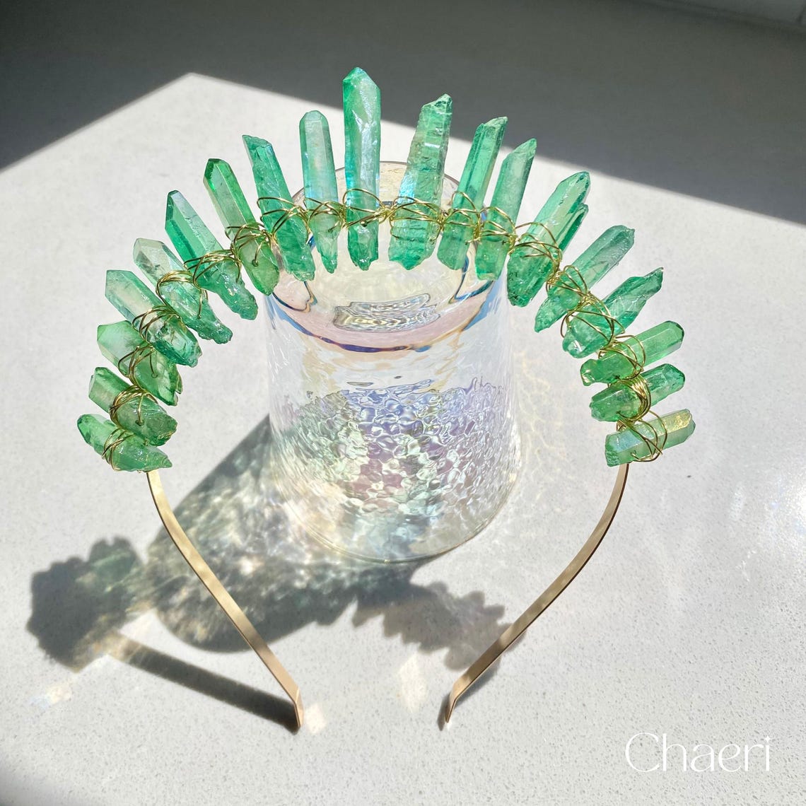 Handmade Green Quartz Crystal Crown | Wedding Tiara, Festival Headpiece ...