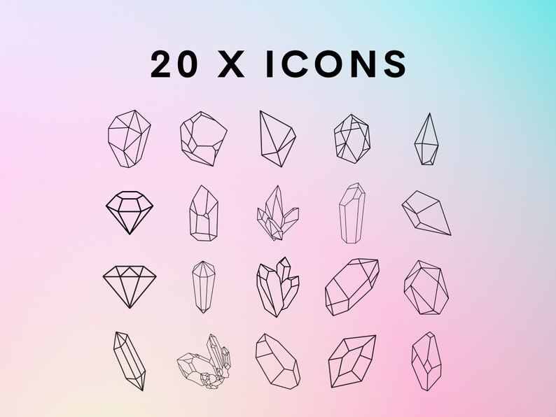 Crystal Icons Gemstones, Stones, Geodes, SVG PNG Instant Digital ...