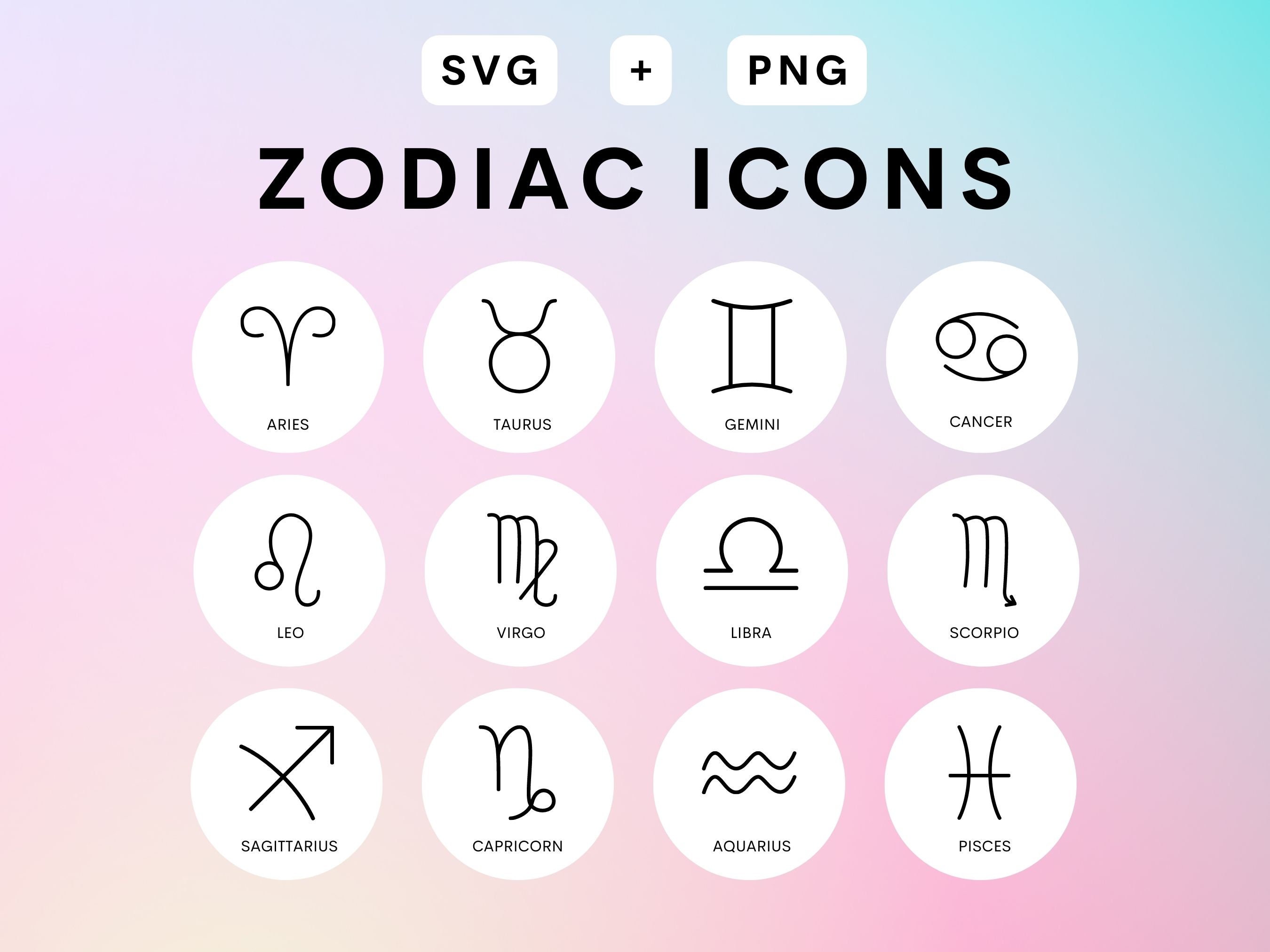 Zodiac Sign Icons | Star Sign Icons, SVG PNG Instant Digital Download ...