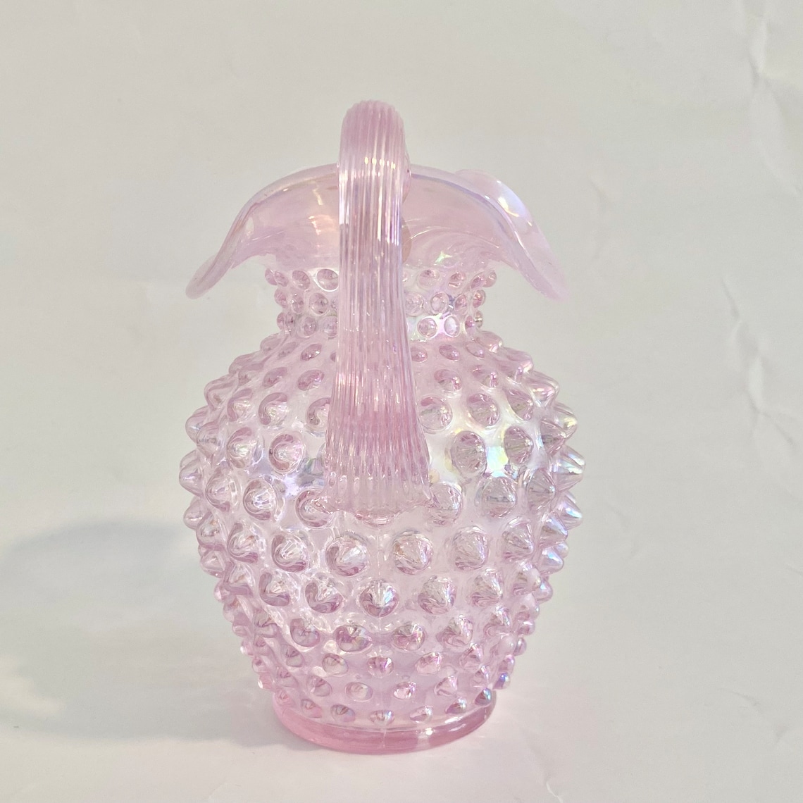 Iridescent Pink Fenton Glass Vase Milk Pitcher Water Carafe Vintage ...