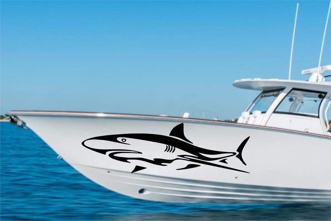 Shark Boat Decal - Pack of 2 Left and Right Vinyl Decal Sticker for ...
