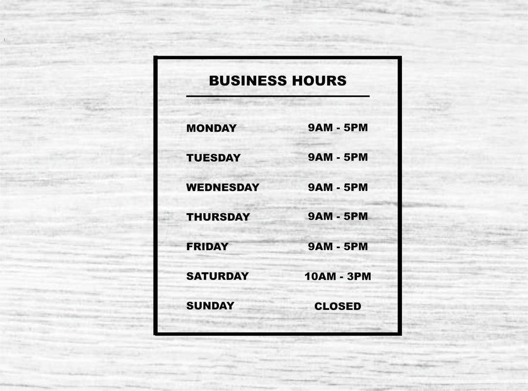 Personalized Store Hours Decal: Custom Business Door Sign - Etsy