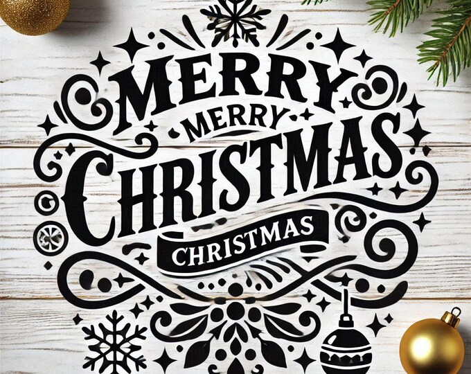 Merry Christmas With Snowflakes Holiday Vinyl Lettering Wall Decal ...