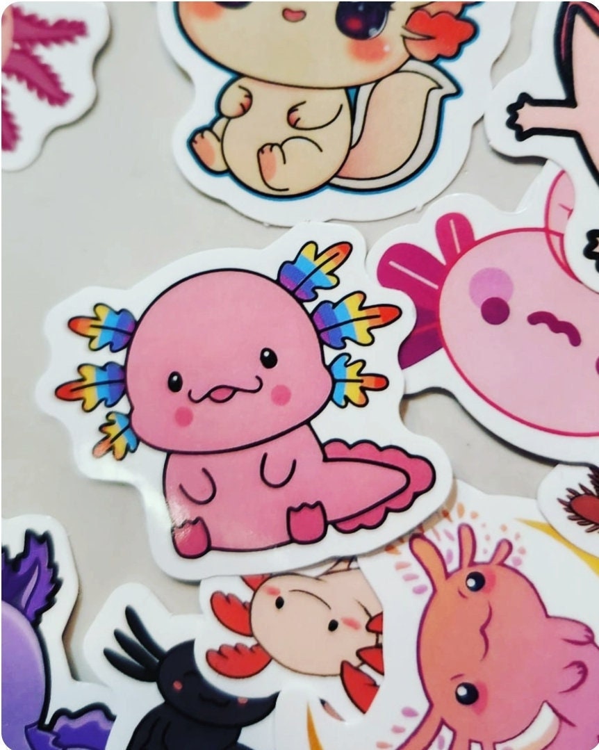Axolotl Stickers, Axolotl, Waterproof Stickers, Waterbottle Stickers ...