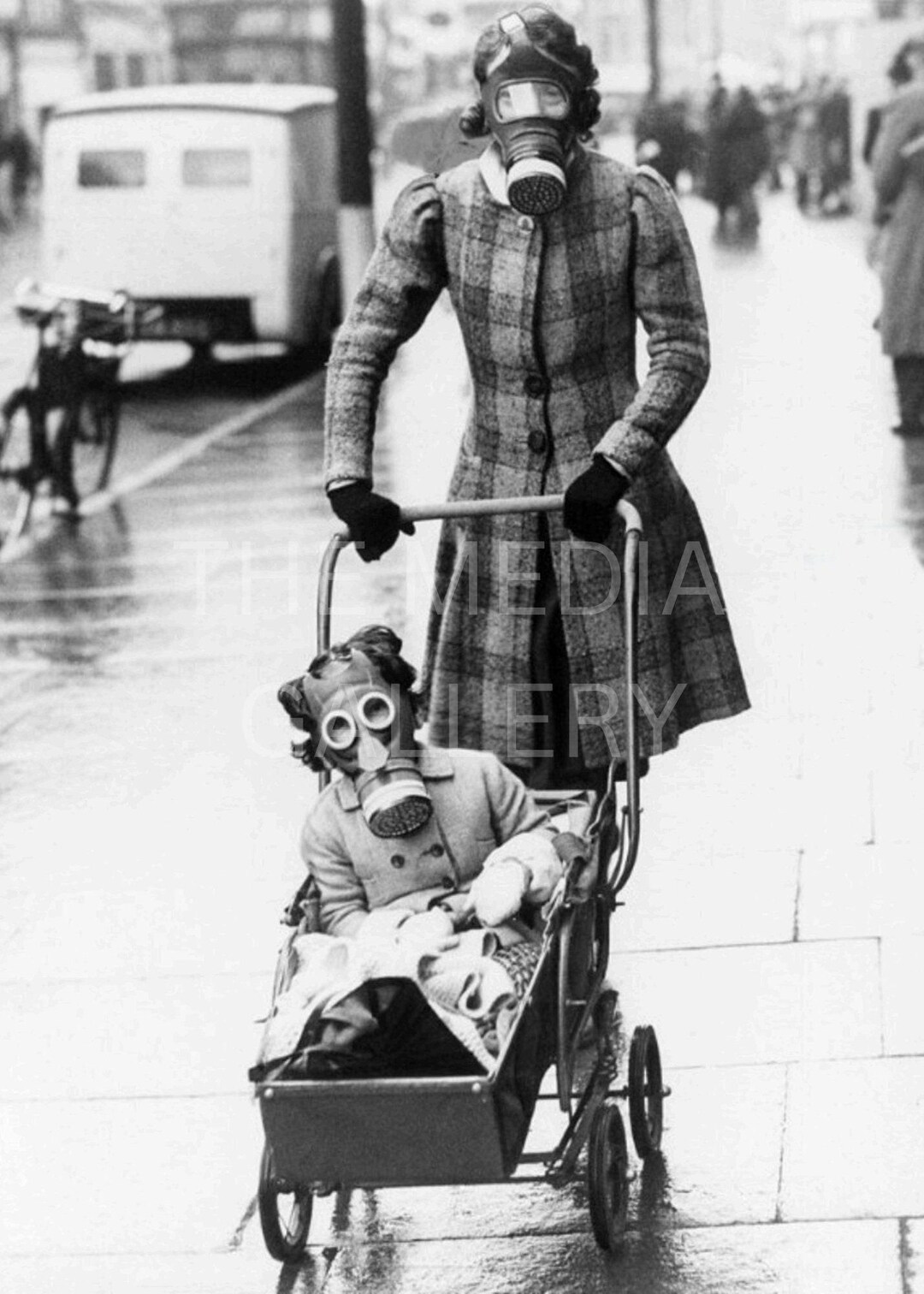 Mother & Daughter in Gas Masks, 1940 Photo Print - Gas Mask Photo ...