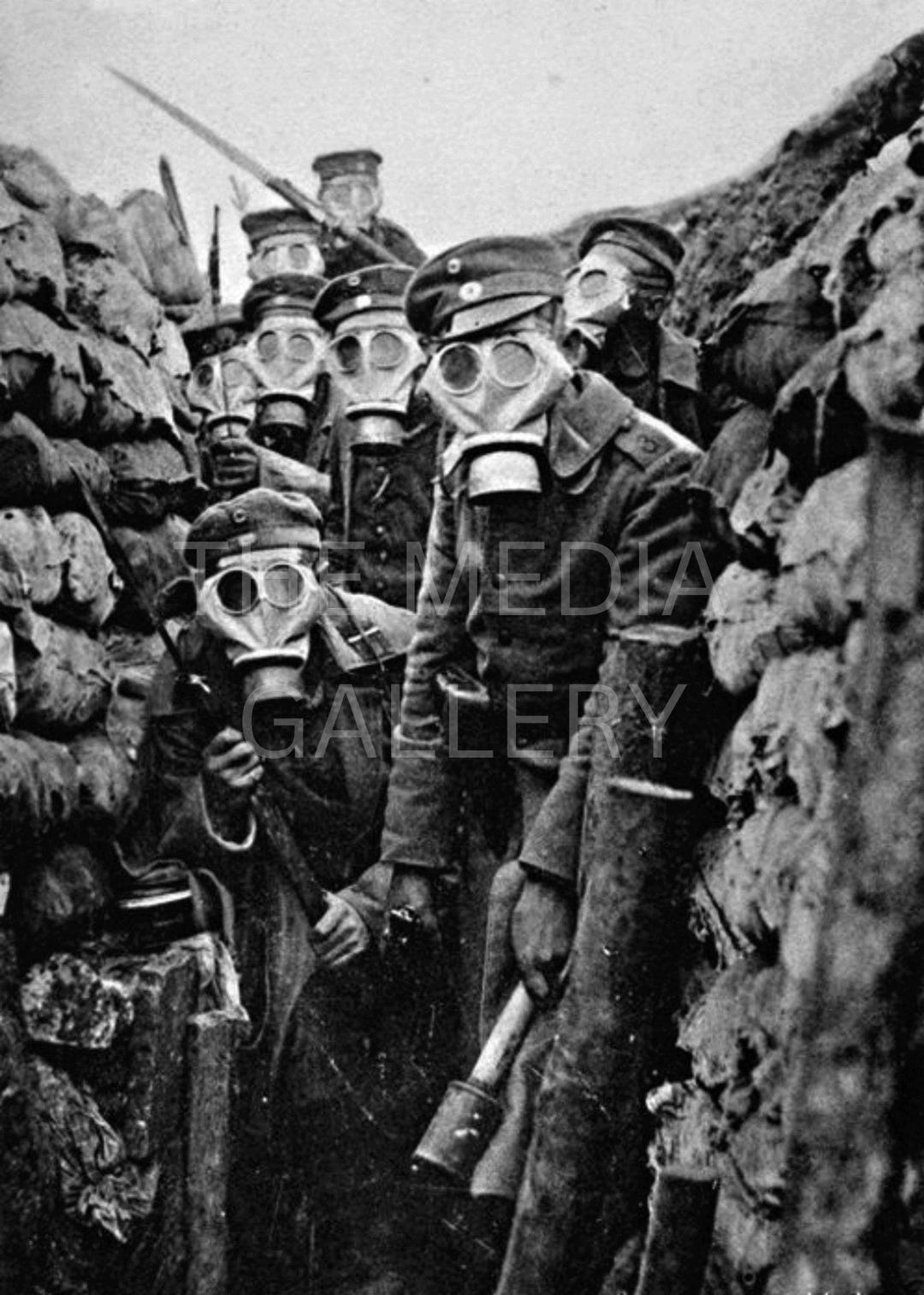 WW1 German Gas Mask Soldiers in Trench Photo Print - Vintage Old Photo ...