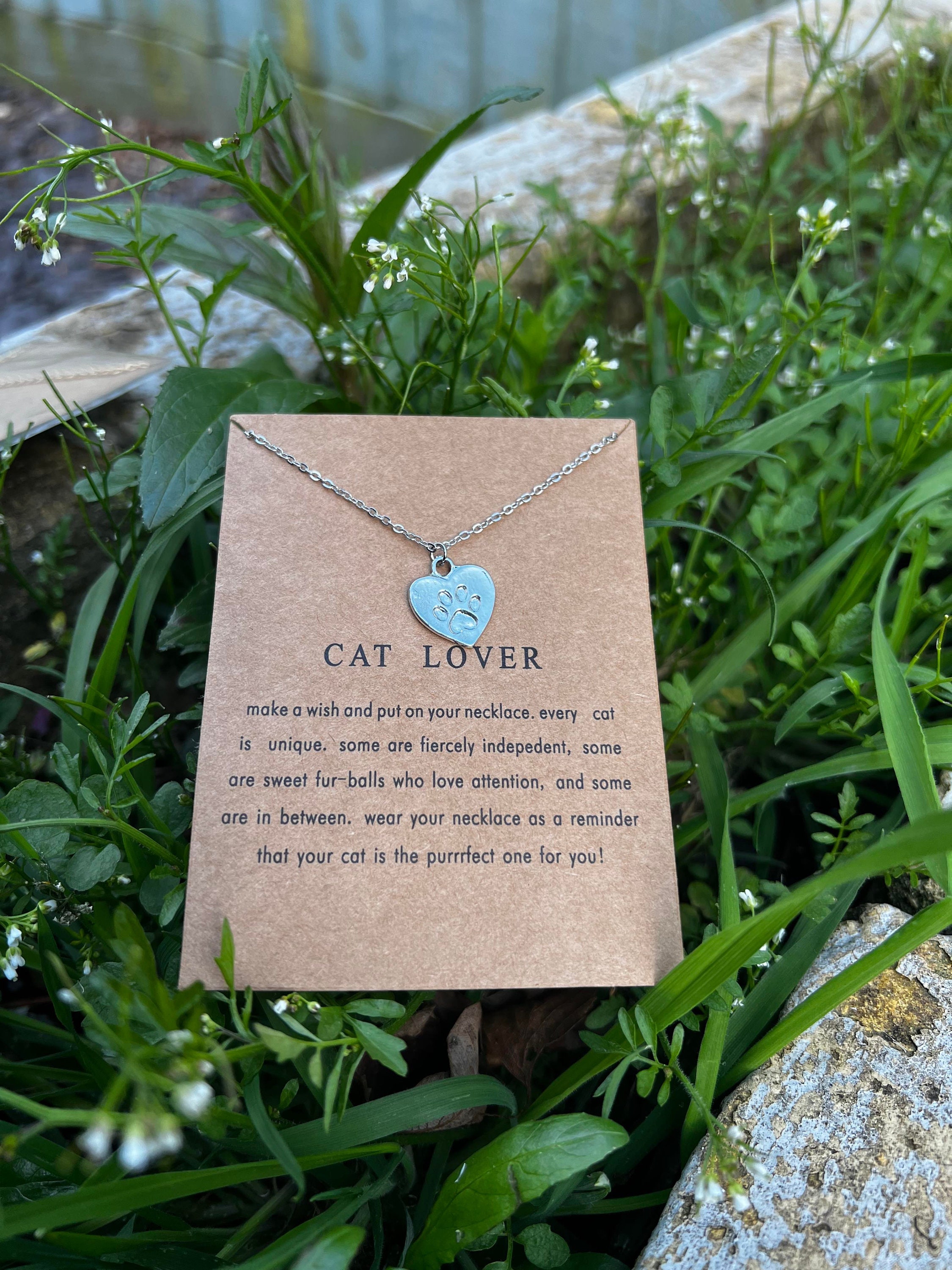 Cute Cat Lover Paw Print Heart Y2K Style Necklace Backing Card Unique ...