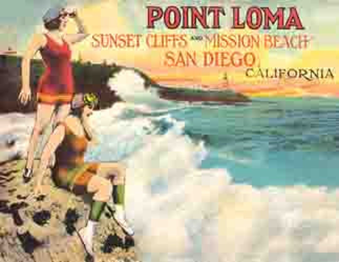 Vintage Point Loma CA California San Diego Mission Beach Poster Digital ...