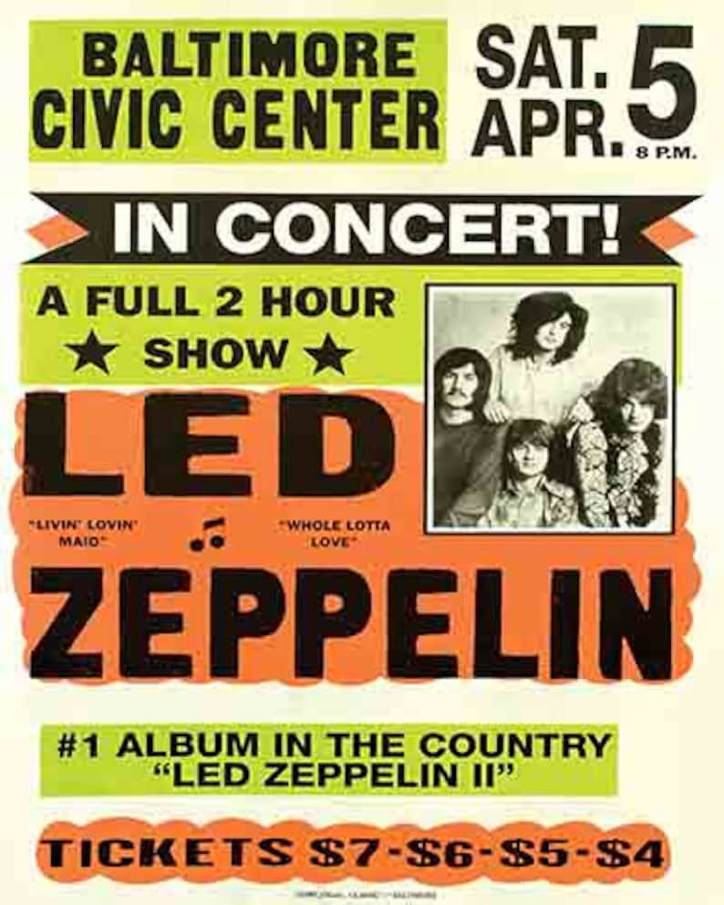 Vintage Led Zeppelin Baltimore MD Concert Event Poster Digital Art ...