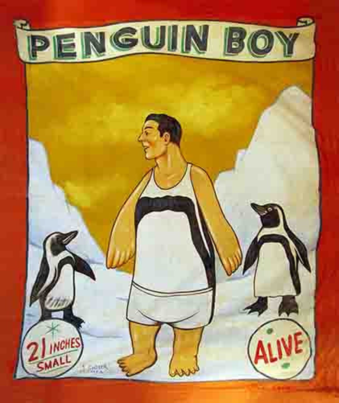 Vintage Freakshow Banner ' Penguin Boy ' 4' Wide Heavyweight Scrim ...