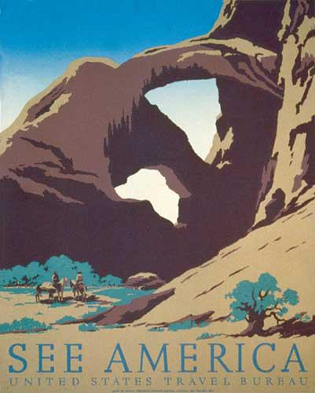 Vintage Antique See AMERICA US Travel Bureau Advertising Travel 16x20 ...