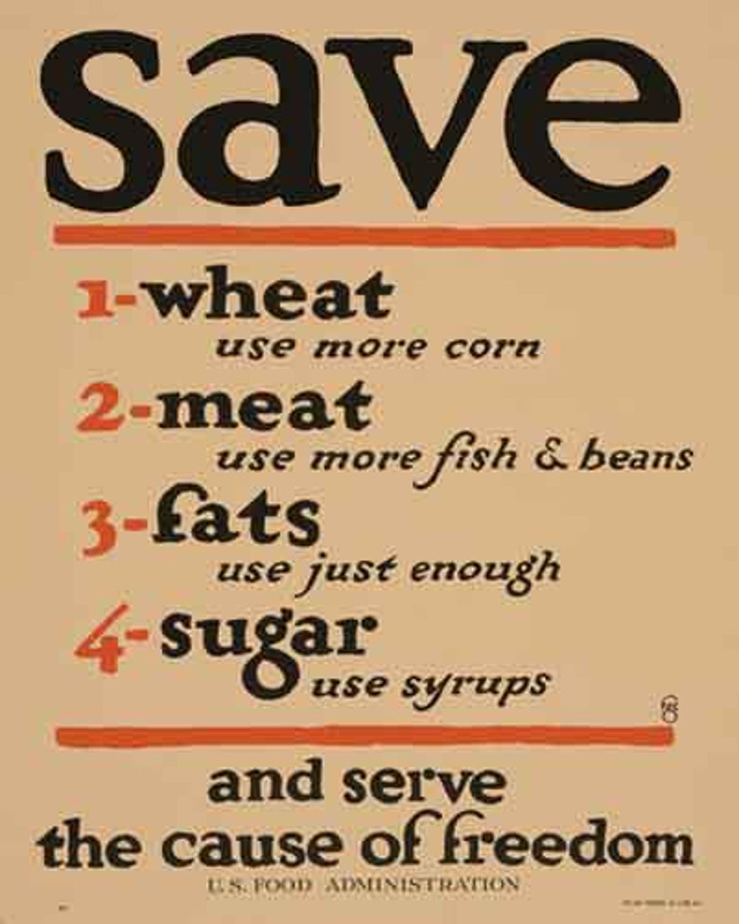 Vintage Antique WW2 Era Save Food Awareness Conservation Advertising ...