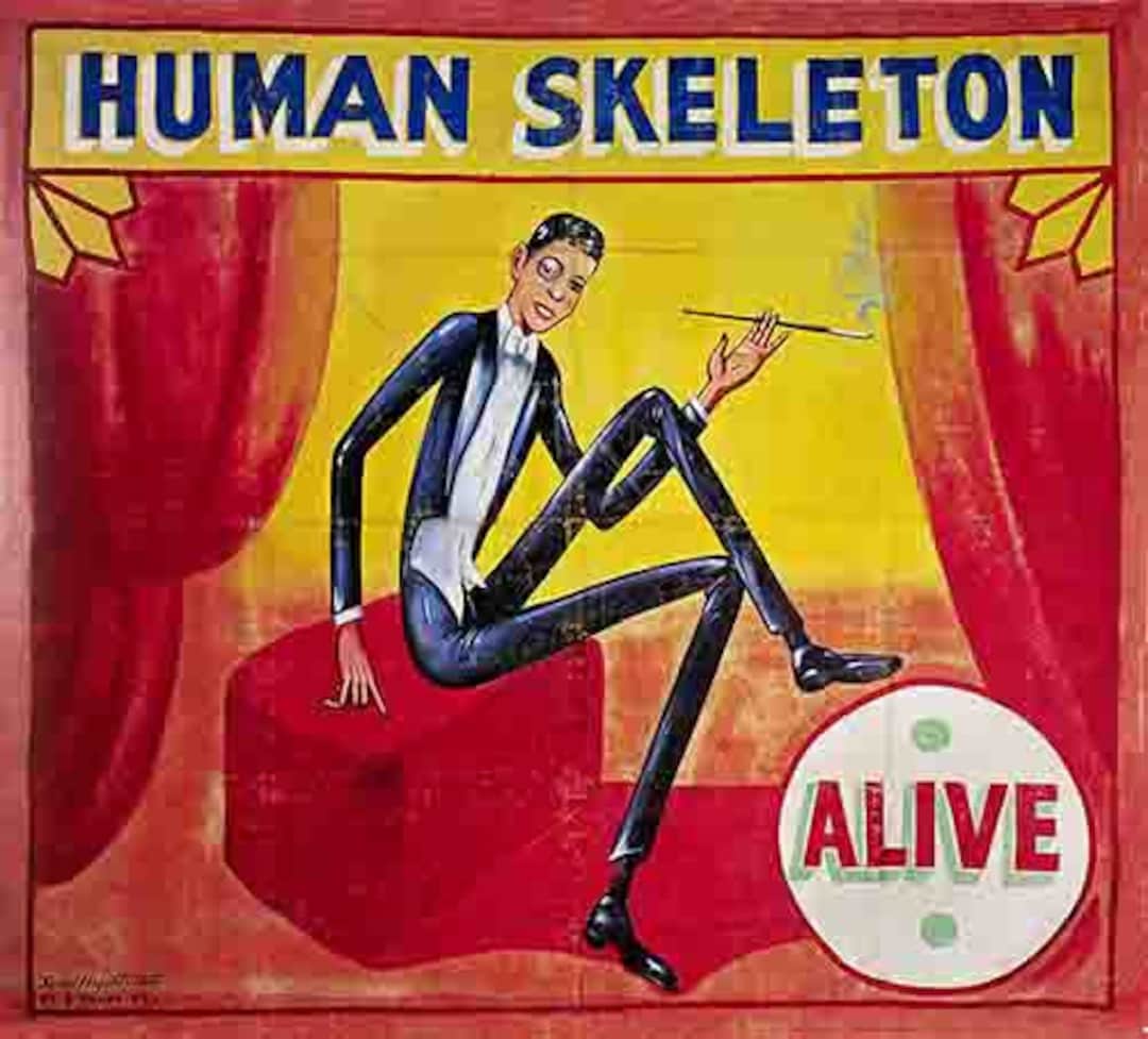 Vintage Freakshow Banner ' Human Skeleton ' 5' Wide Heavyweight Scrim ...