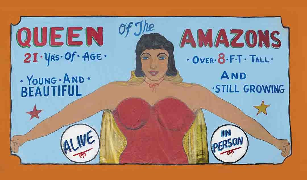 Vintage Freakshow Banner ' Queen of the Amazons ' 5' Wide Heavyweight ...