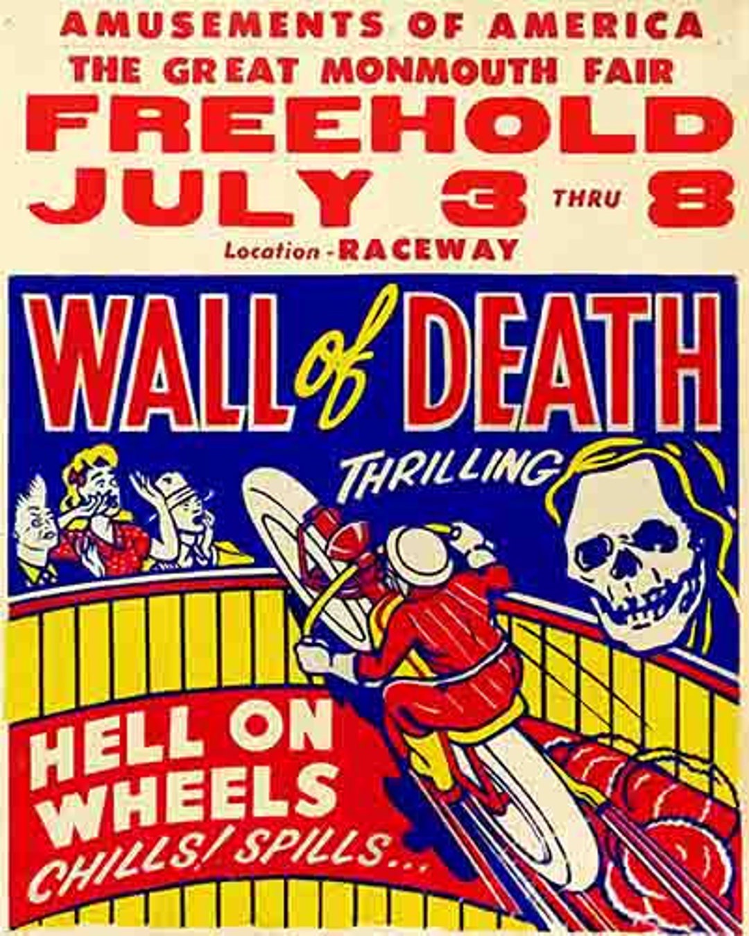 Vintage Wall of Death Motorcycle Daredevil Circus Sideshow Poster ...