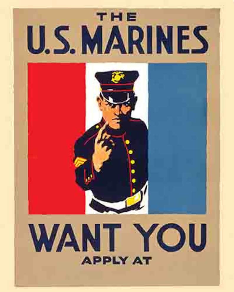 Vintage WWII US Marines Marine Corps Recruiting Military Poster Digital ...